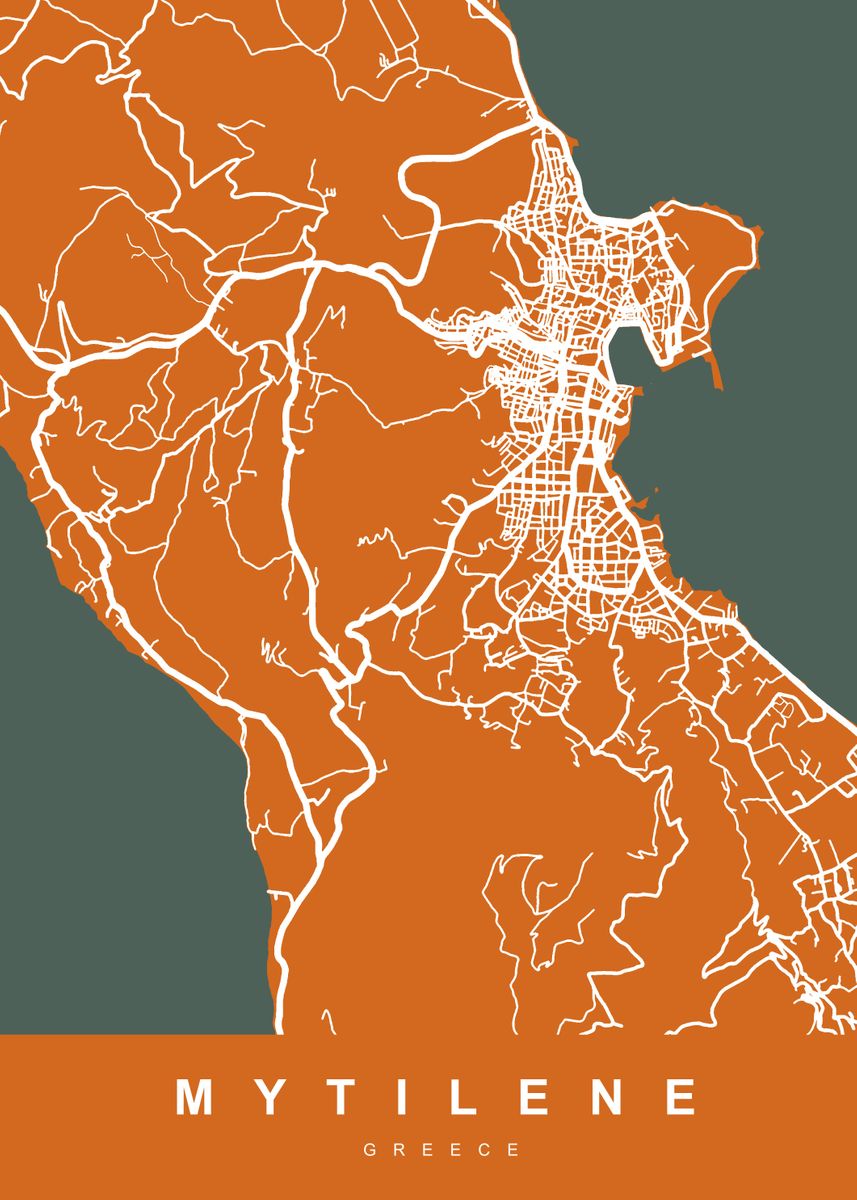 'MAP MYTILENE GREECE' Poster, picture, metal print, paint by UrbanMaps ...
