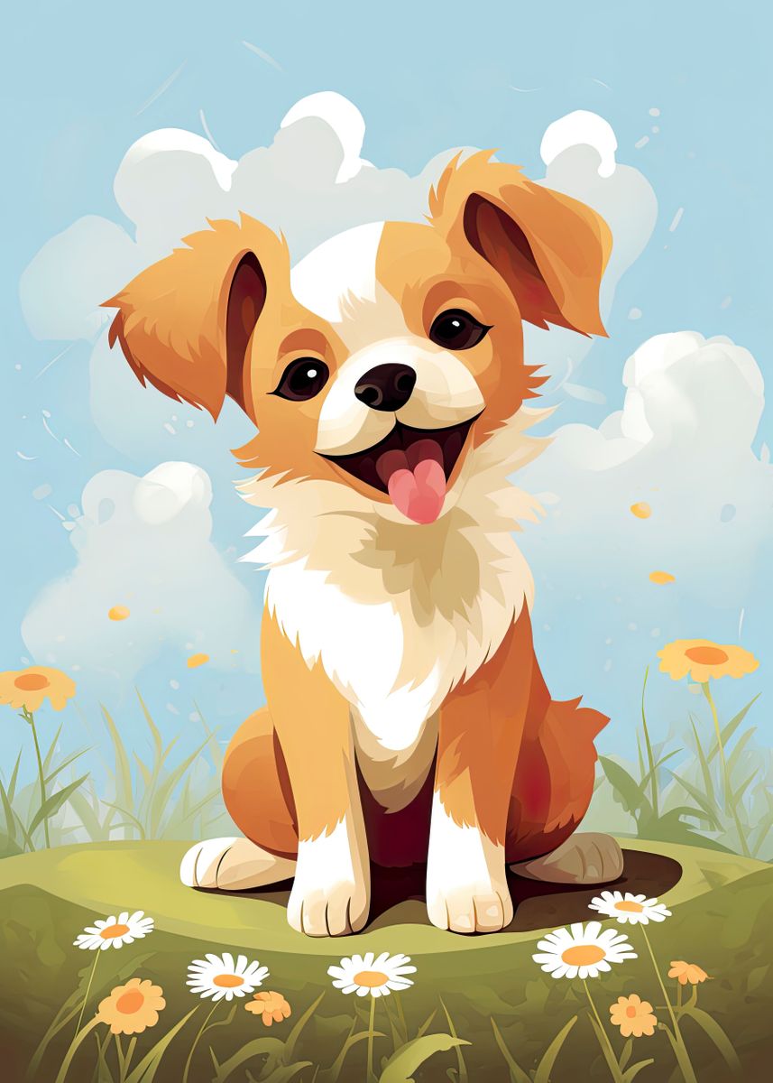 'Cute Happy Dog' Poster, picture, metal print, paint by Janaka ...
