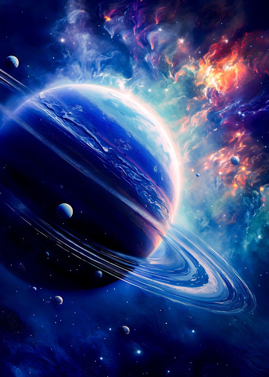 'Space Planet Abyss neon' Poster, picture, metal print, paint by Eric ...