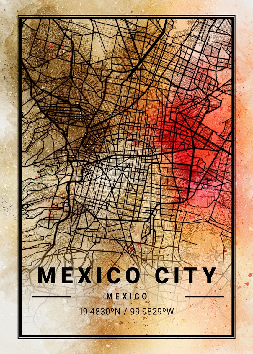 'Mexico Ara Watercolor Map' Poster, picture, metal print, paint by Tien ...