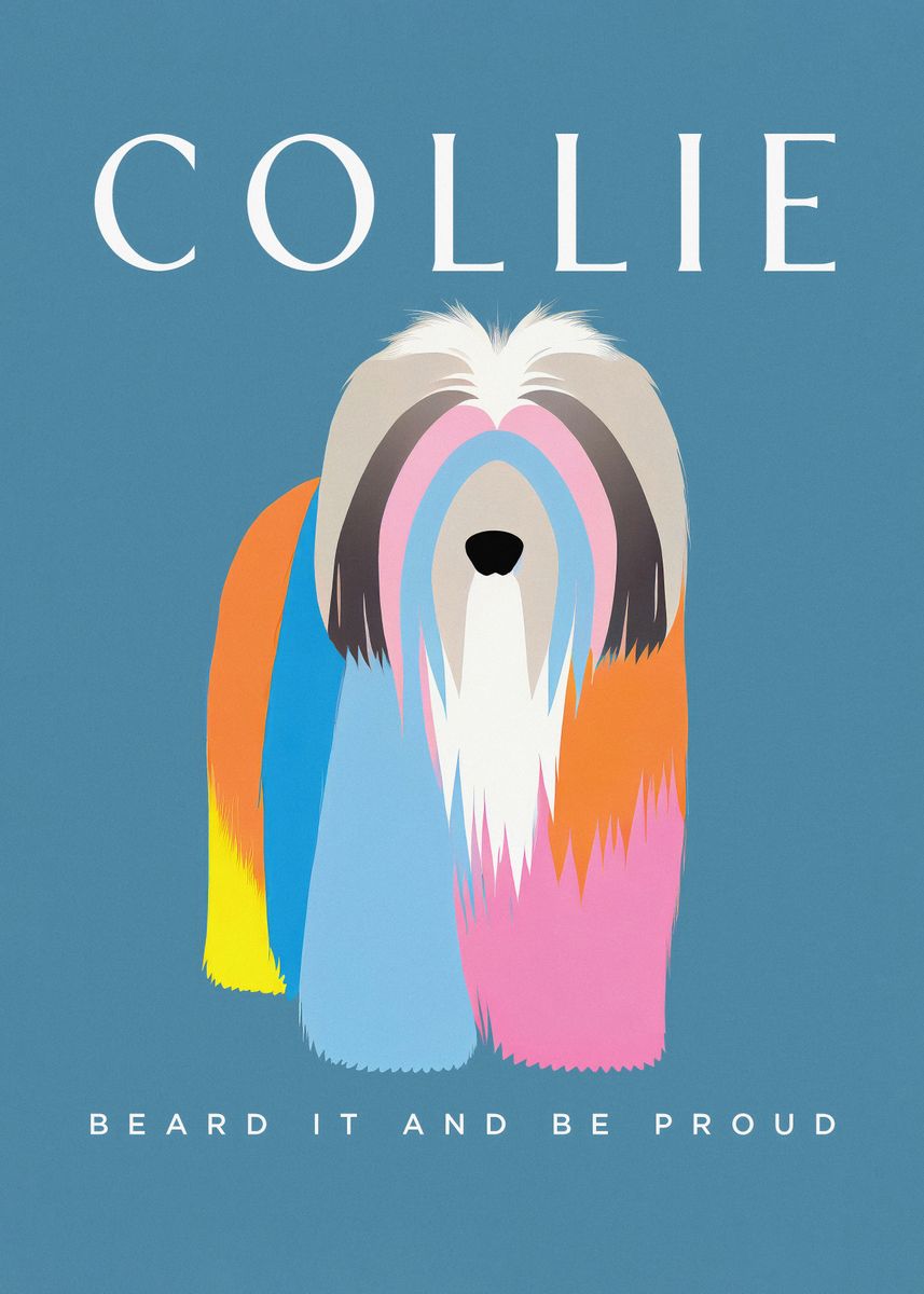 'Retro Bearded Collie Art' Poster, picture, metal print, paint by SipCircle | Displate