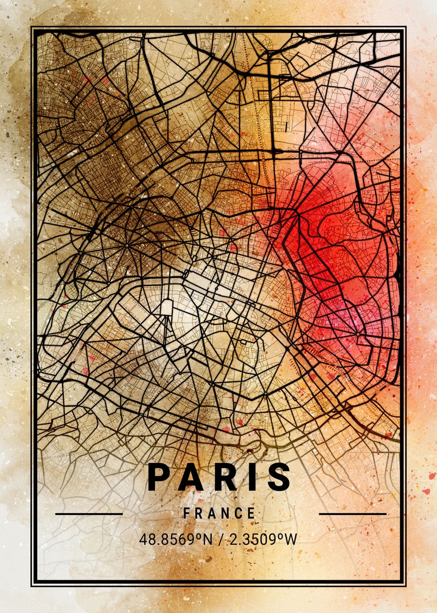 'Paris Ara Watercolor Map' Poster, picture, metal print, paint by Tien ...