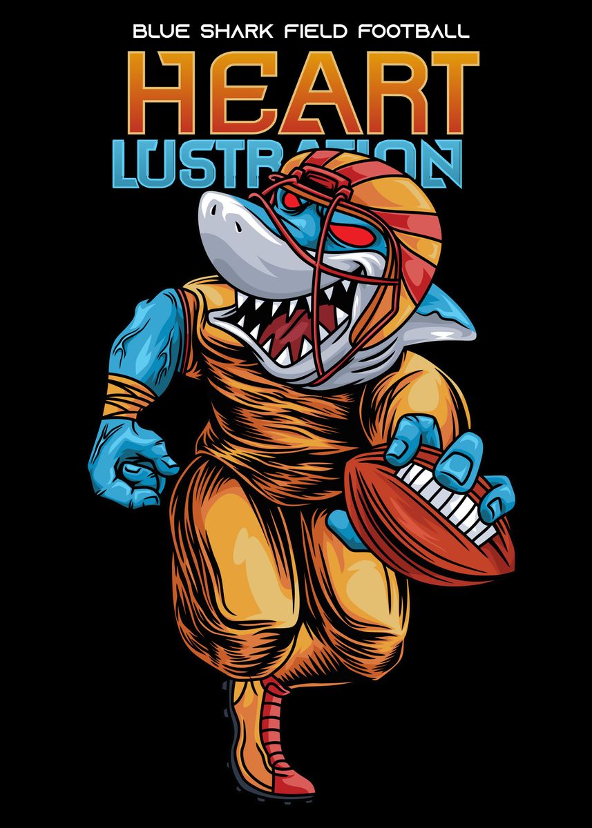 'Shark Football Text' Poster, picture, metal print, paint by hendra ...
