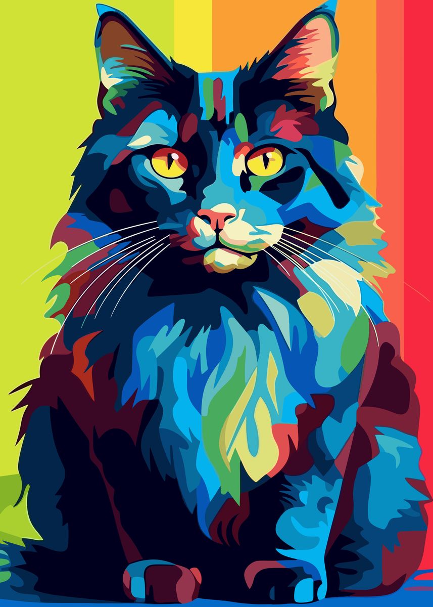'Cat WPAP Pop Art' Poster, picture, metal print, paint by Ray Mason ...