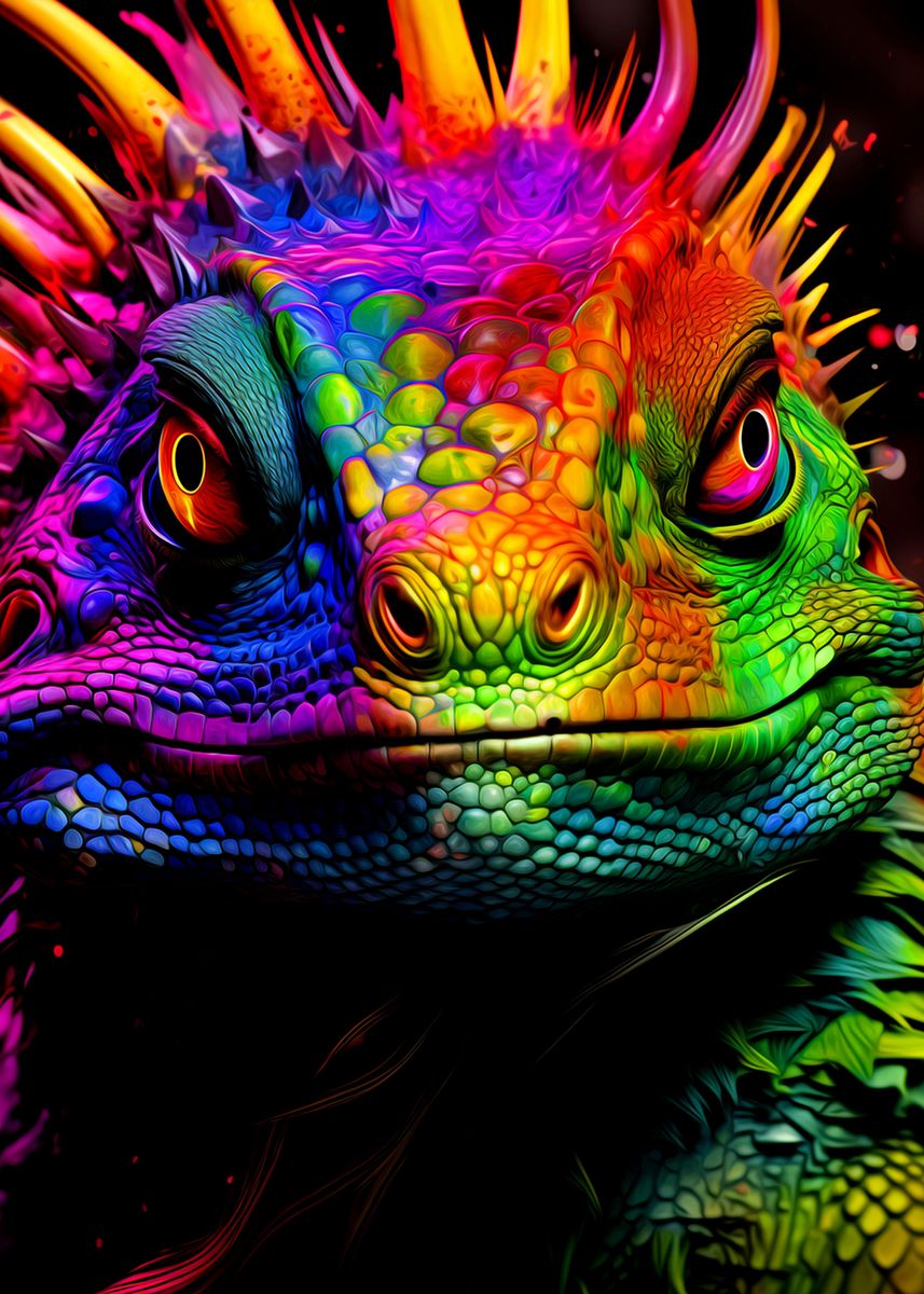 'Colorful Iguana' Poster, picture, metal print, paint by Andie Liper ...