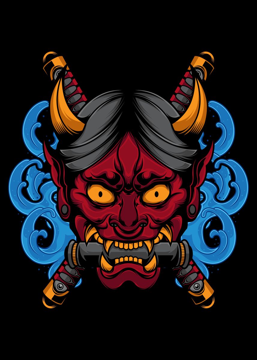 'Japanese Oni' Poster, picture, metal print, paint by Demonigote Shirts ...