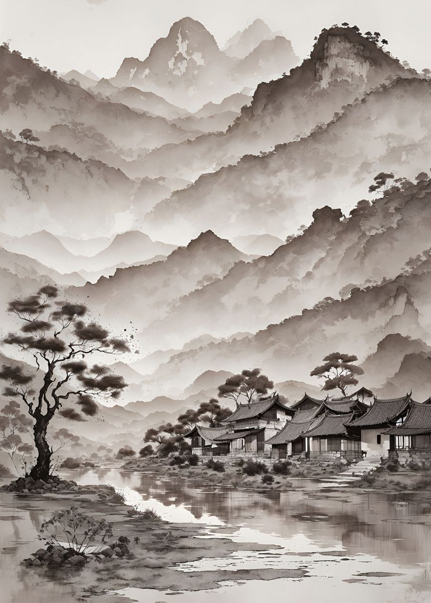 'Ink Panorama' Poster, picture, metal print, paint by Ady Nue | Displate