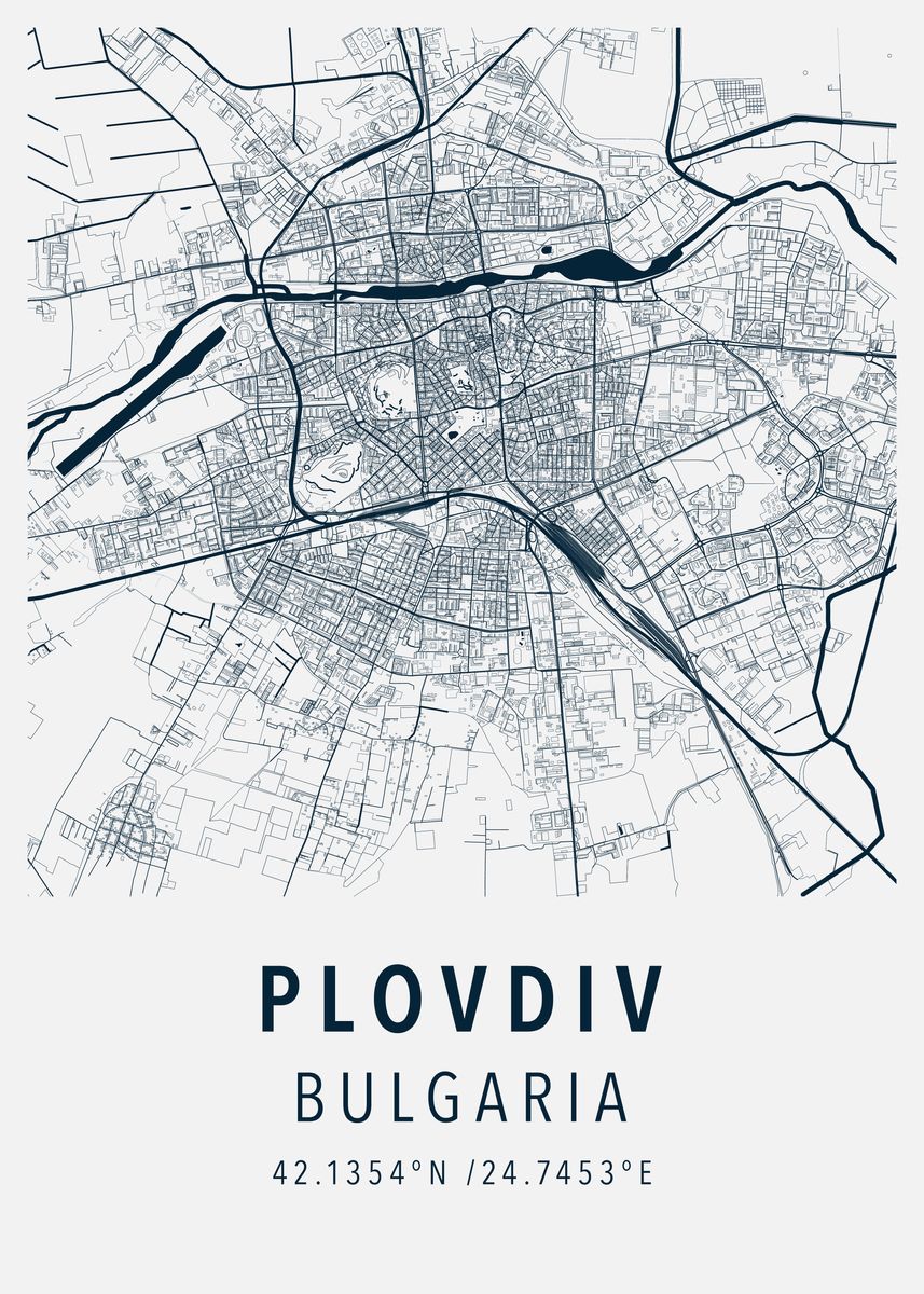 'plovdiv simple map' Poster, picture, metal print, paint by Denise ...
