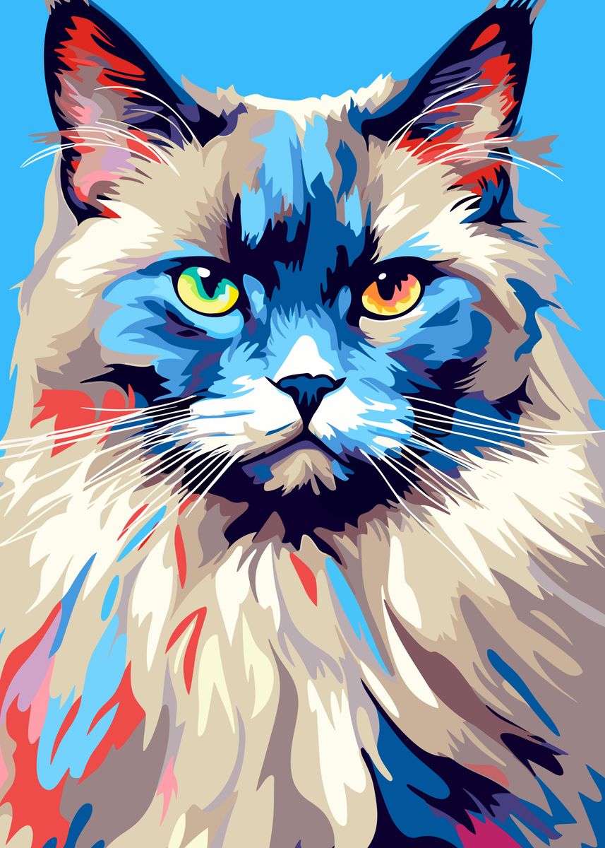 'Cat WPAP Pop Art' Poster, picture, metal print, paint by Ray Mason ...
