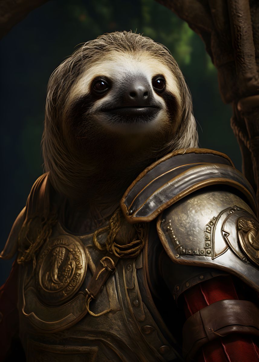 'Sloth Knight' Poster, picture, metal print, paint by Makadur | Displate