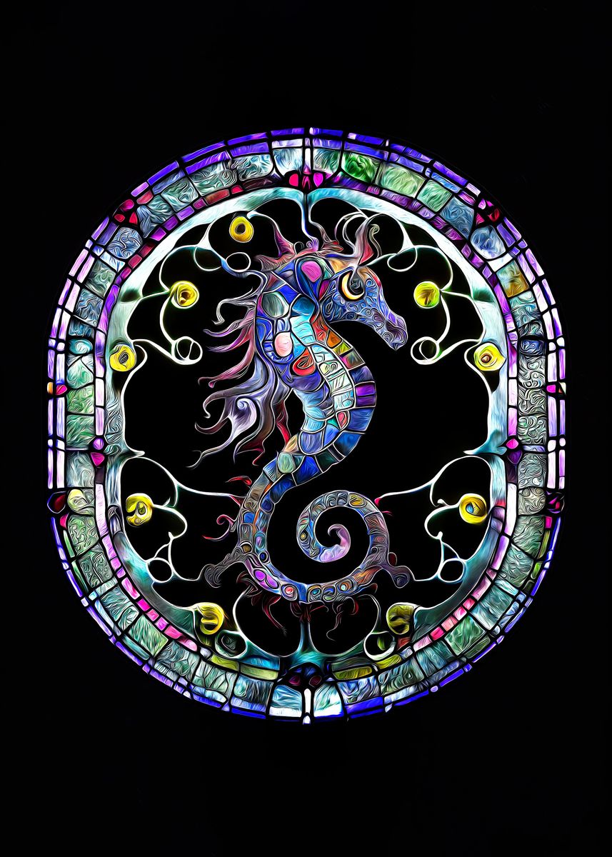 'Stained Glass Seahorse' Poster, picture, metal print, paint by Chris ...