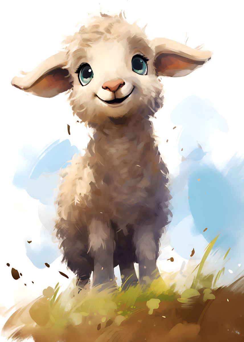 'Cute Watercolor Sheep' Poster, picture, metal print, paint by Dennex ...