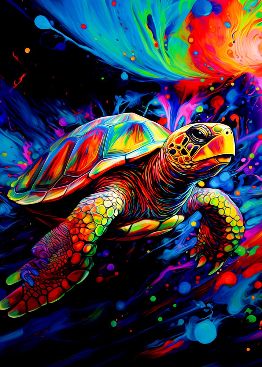 'Colorful Turtle' Poster, picture, metal print, paint by Andie Liper ...