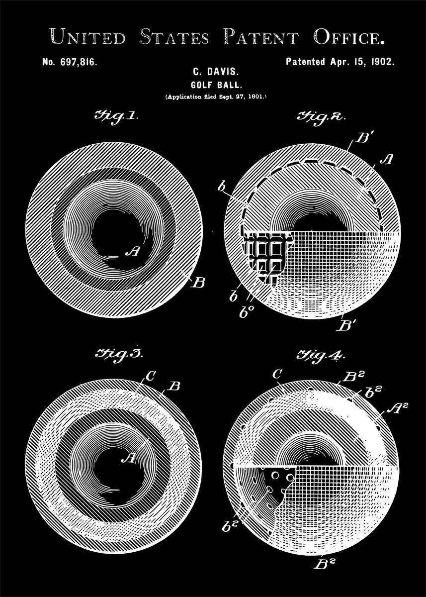 '1902 Golf Ball Patent' Poster, picture, metal print, paint by Sam Kal ...