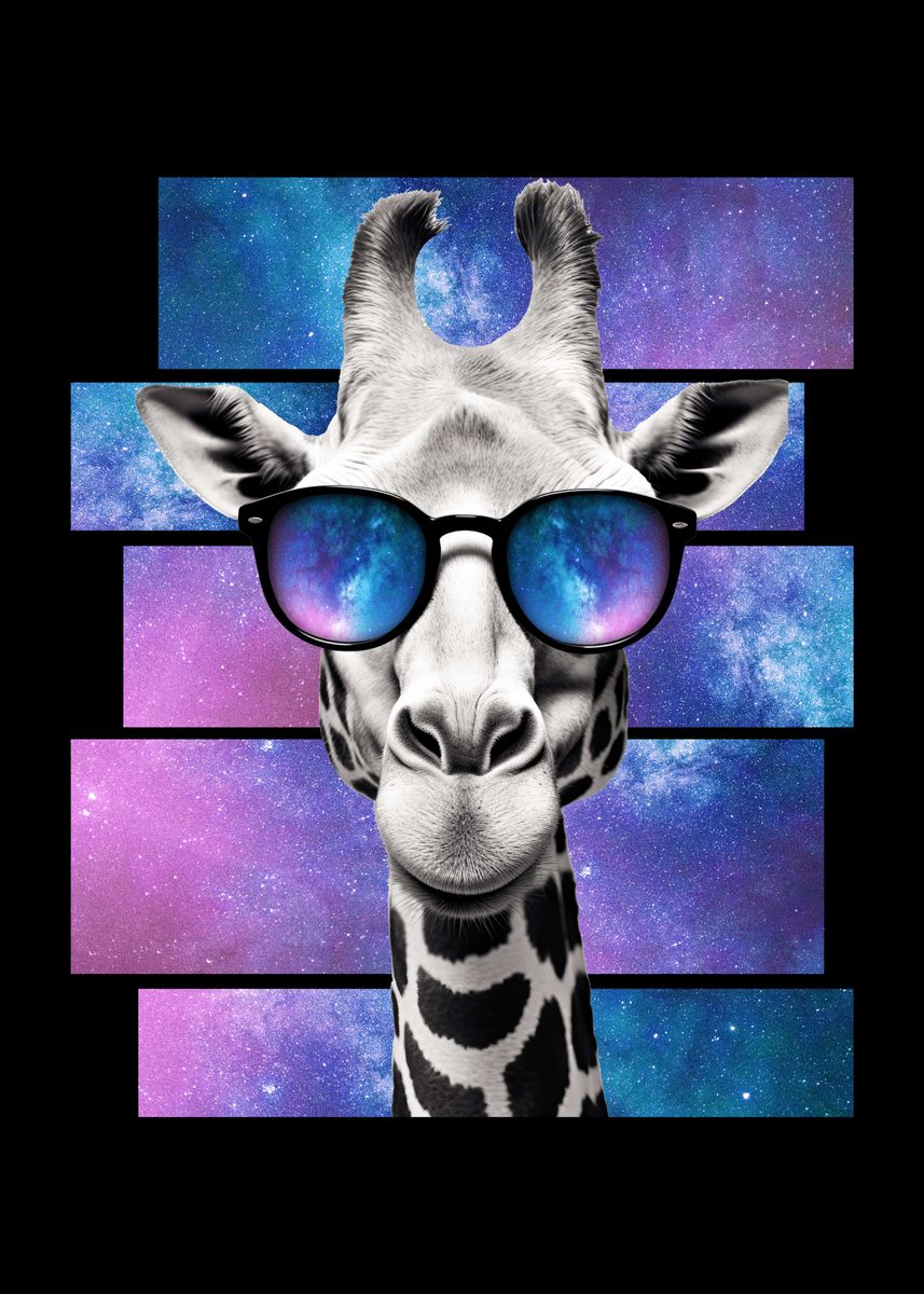 'Black White Galaxy Giraffe' Poster, picture, metal print, paint by ...