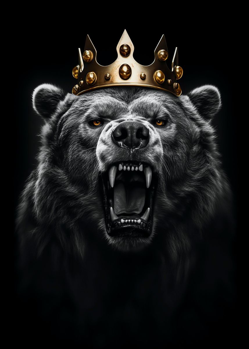'Bear King Black and white ' Poster, picture, metal print, paint by ...