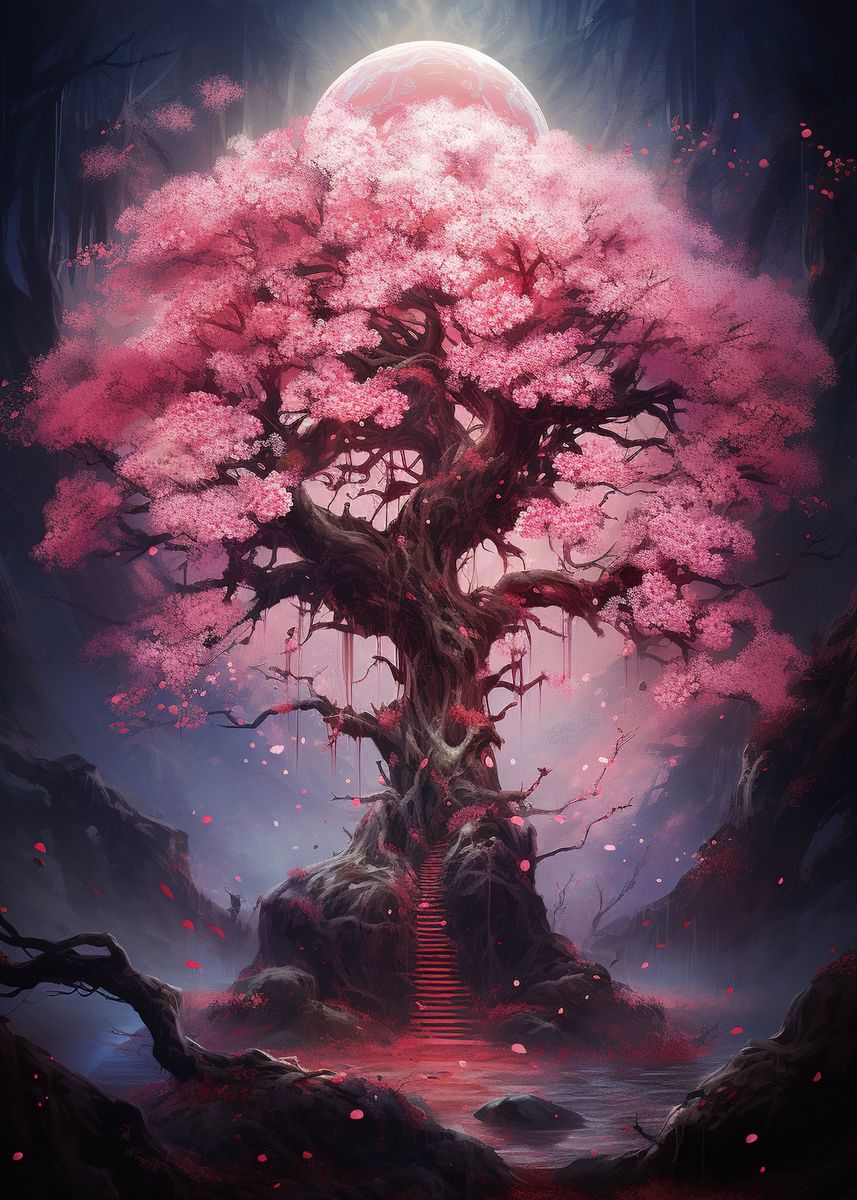 'Pink Magical Sakura Tree' Poster, picture, metal print, paint by ...