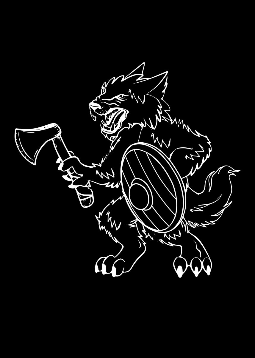 'Viking Warrior Gift Wolf' Poster by PangolinArts | Displate