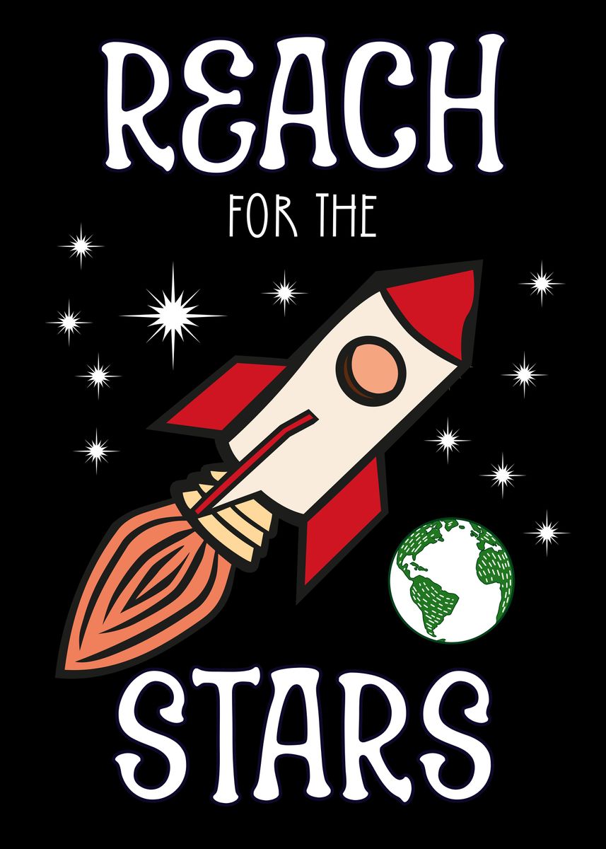 'REACH FOR THE STARS Black' Poster, picture, metal print, paint by ...