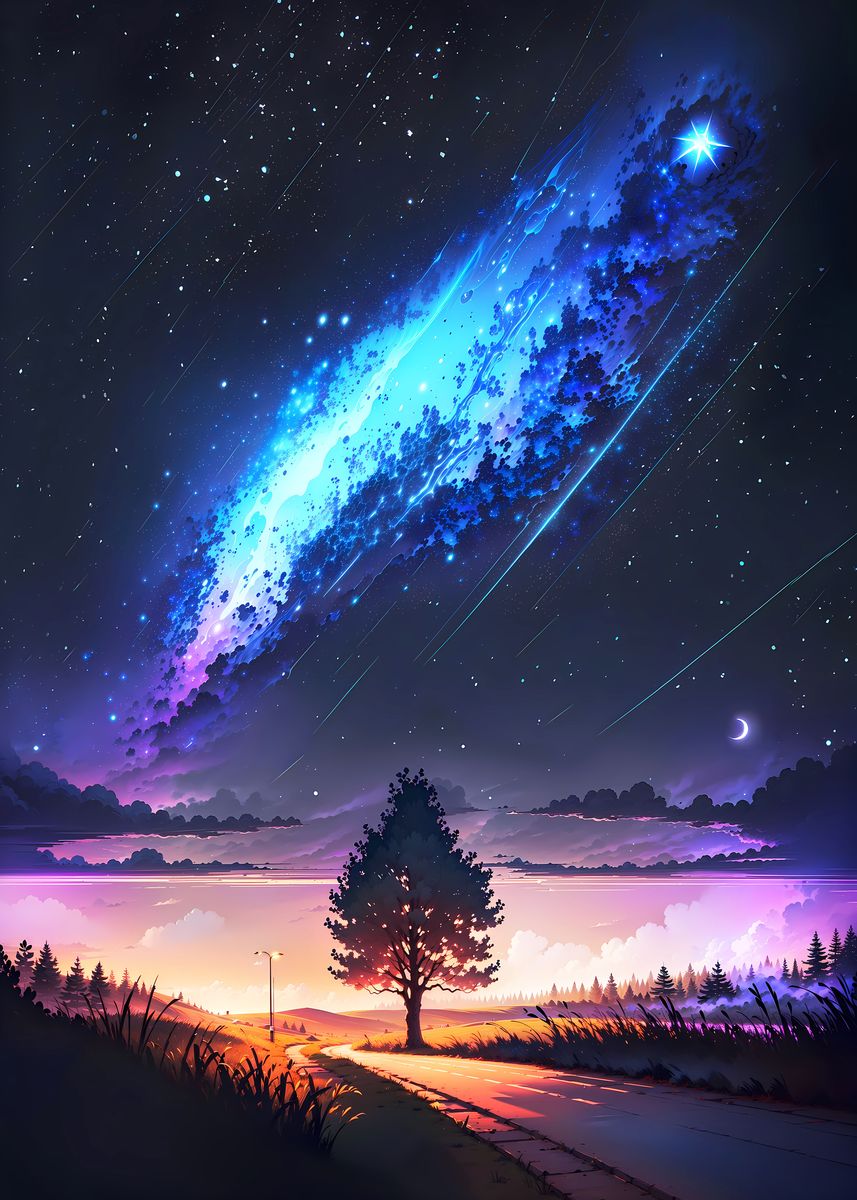 'Sunset Country Galaxy Road' Poster, picture, metal print, paint by ...