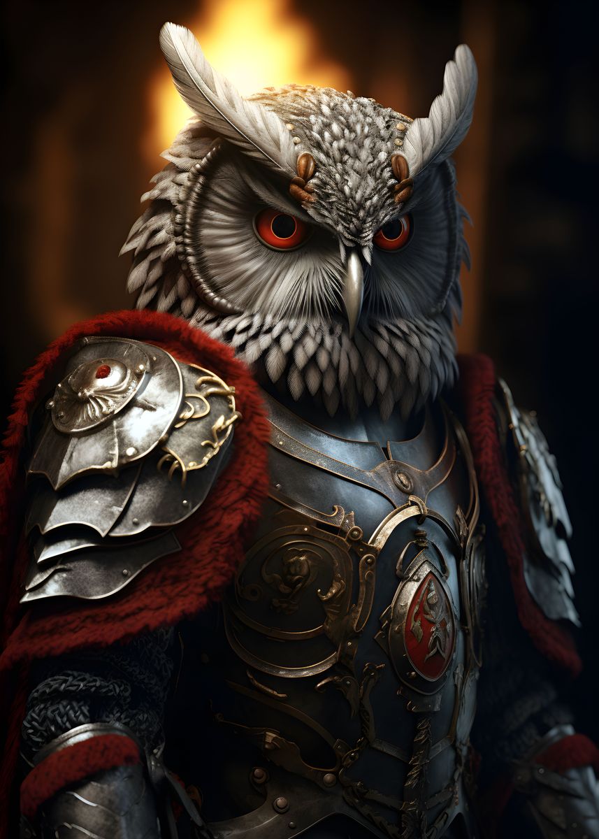 'Owl Knight' Poster, picture, metal print, paint by Makadur | Displate