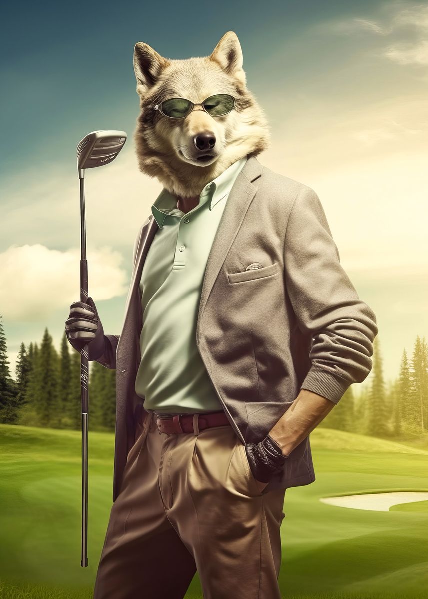 'Golf player Wolf' Poster, picture, metal print, paint by Karolina ...