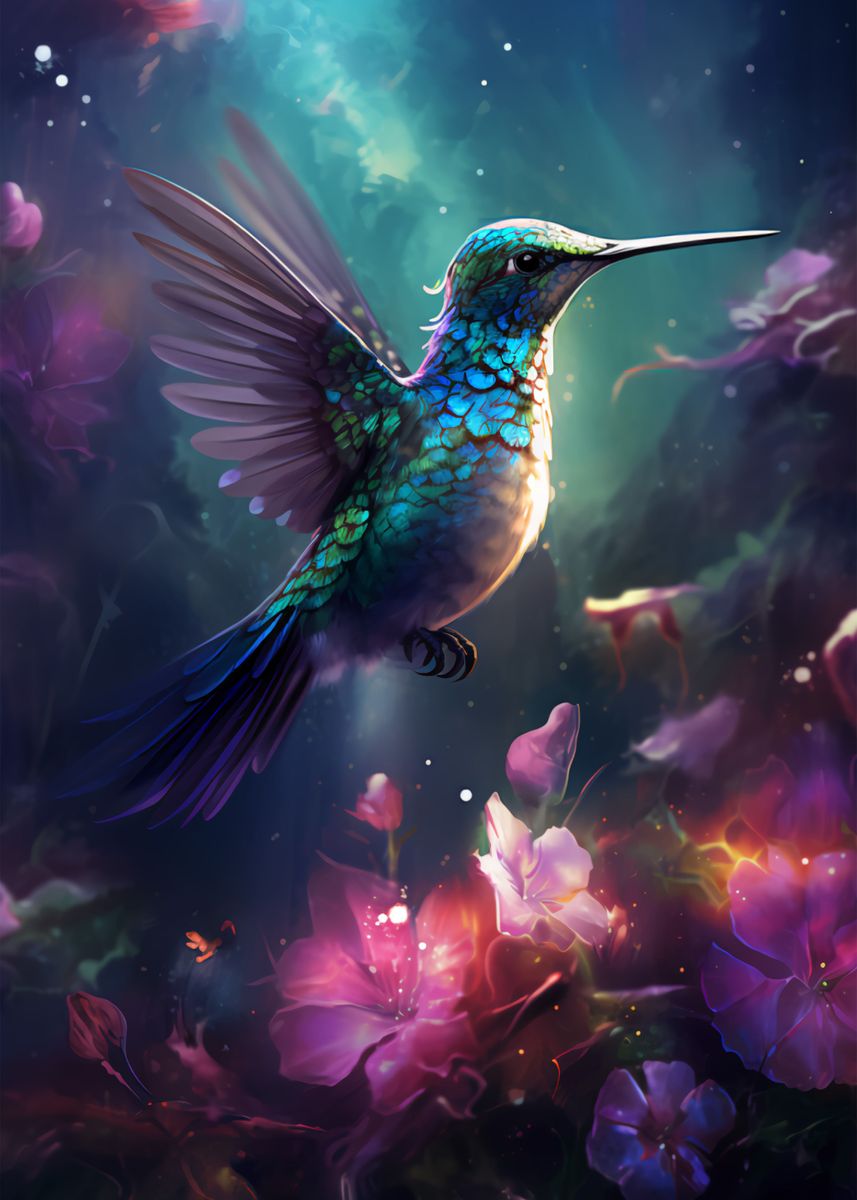 'Hummingbird Fantasy ' Poster, picture, metal print, paint by Xenia ...