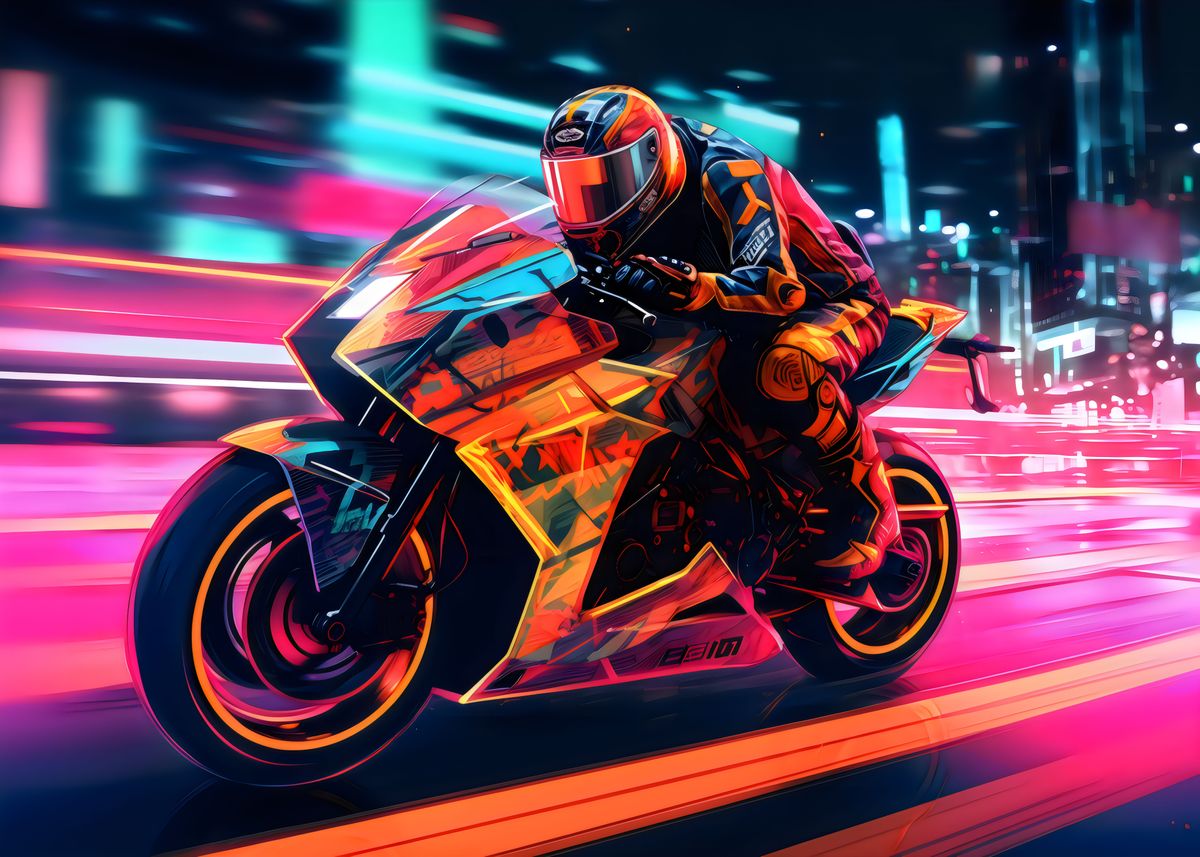 'neon motorcycle 015 ' Poster by c1a0r1t | Displate