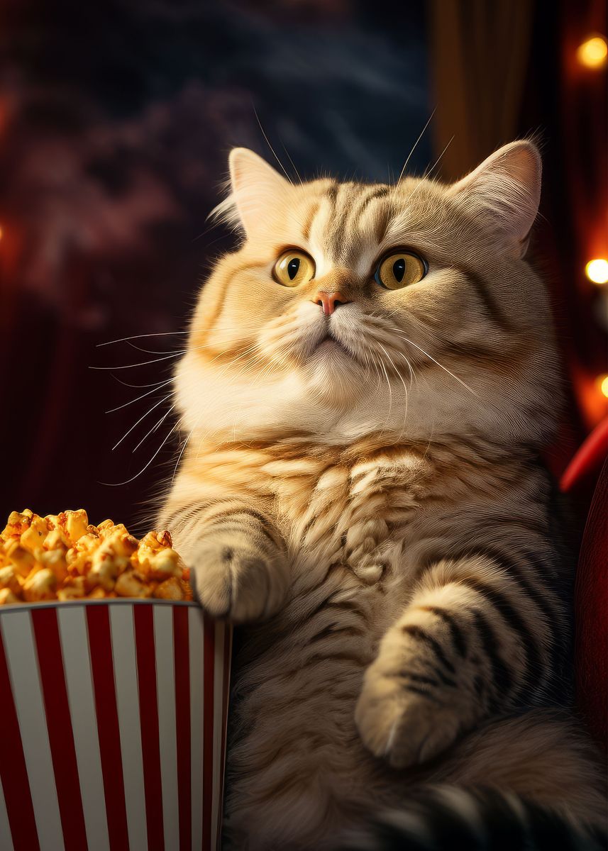 'Funny Popcorn Cat' Poster, picture, metal print, paint by Zenz | Displate