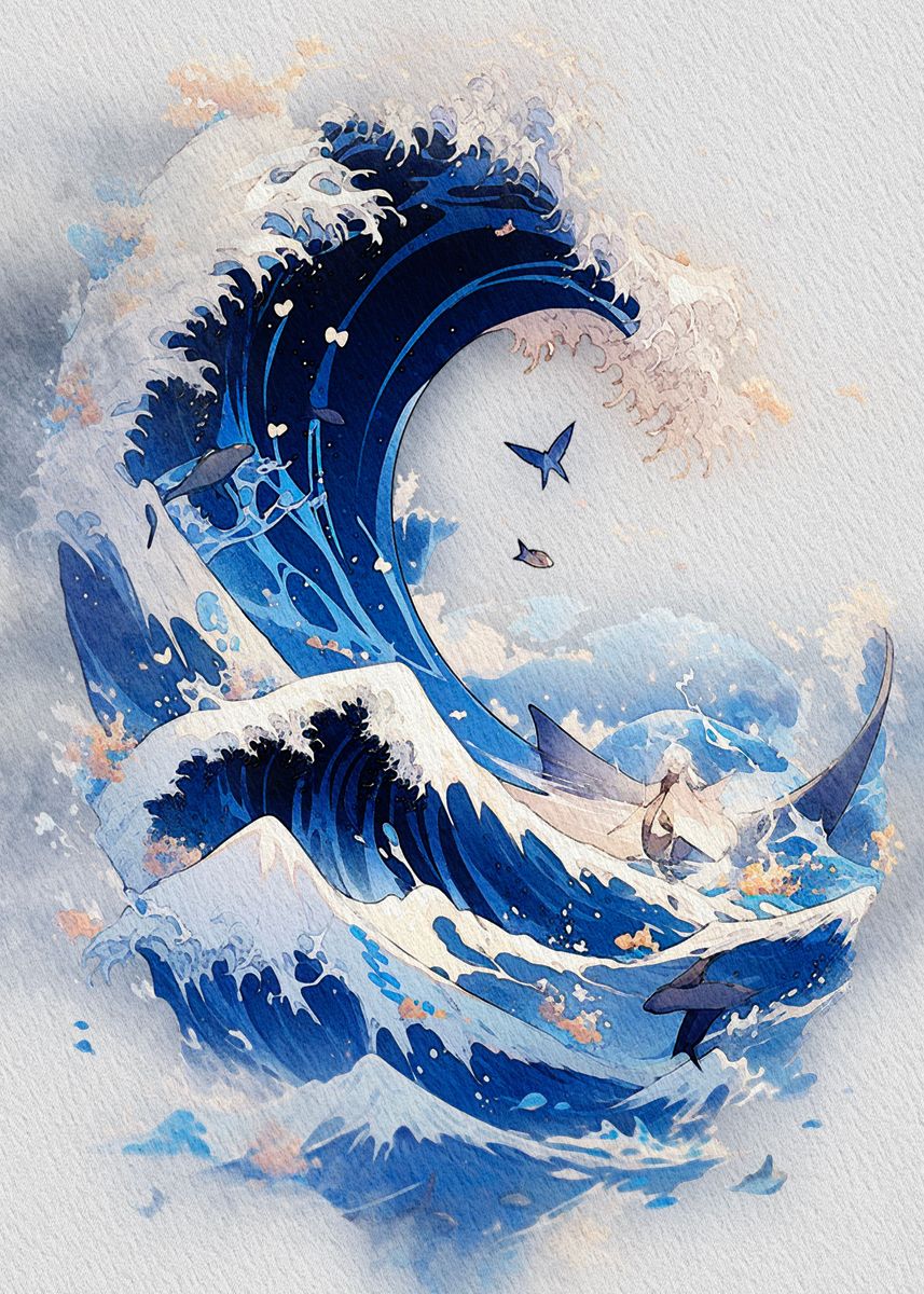 'anime wave watercolor' Poster by graficart | Displate