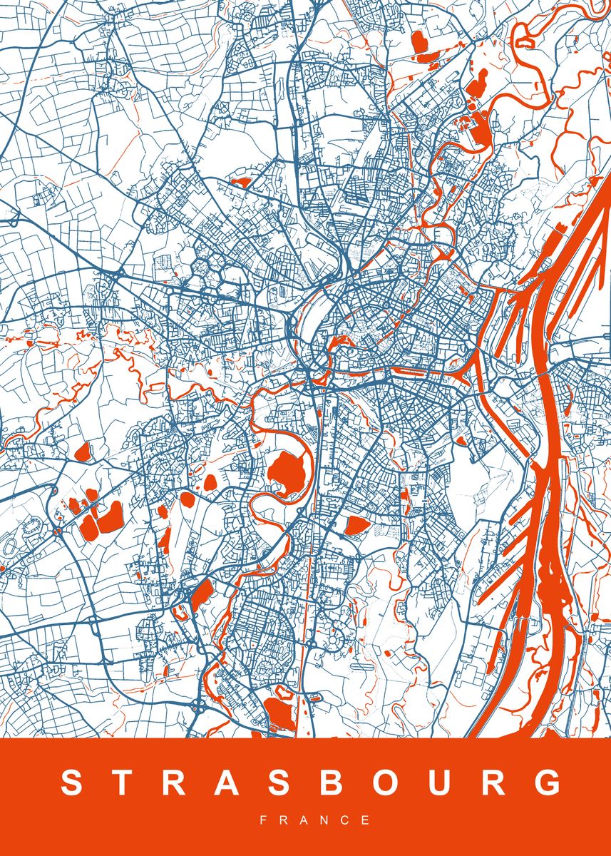 'MAP STRASBOURG FRANCE' Poster, picture, metal print, paint by ...
