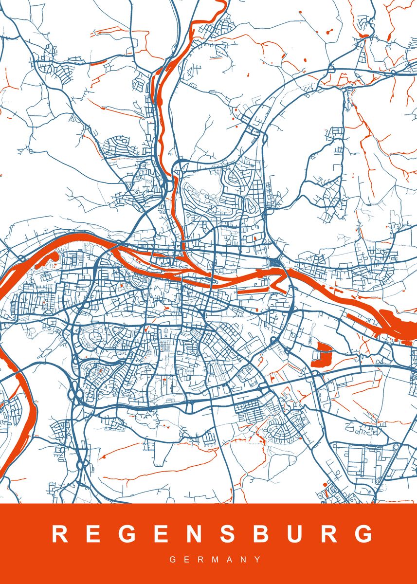 'MAP REGENSBURG GERMANY ' Poster, picture, metal print, paint by ...