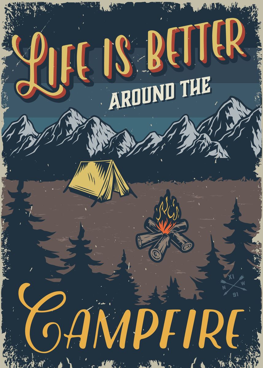'Vintage outdoor camping ' Poster, picture, metal print, paint by ...