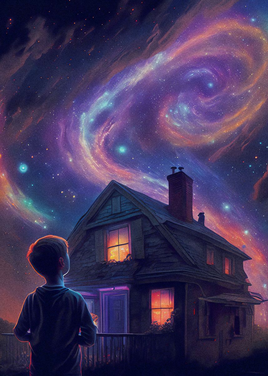 'House In The Night Sky' Poster, picture, metal print, paint by Scott ...