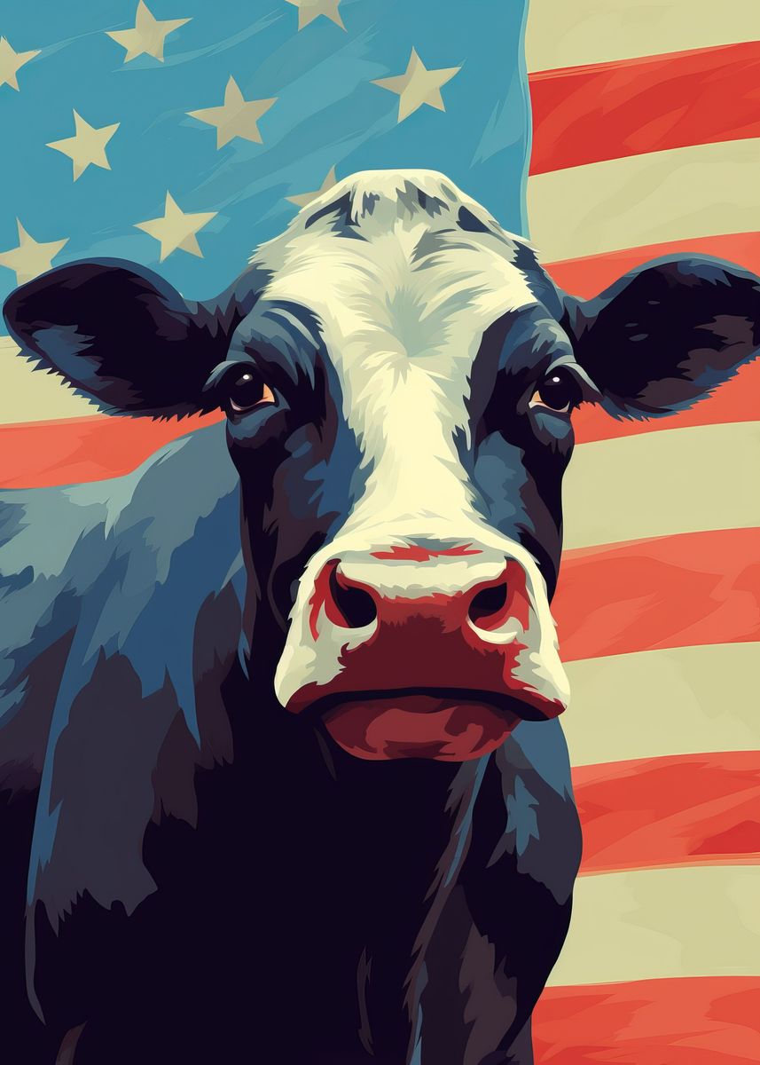 'Cow USA Flag Farmer' Poster, picture, metal print, paint by AnHa ...
