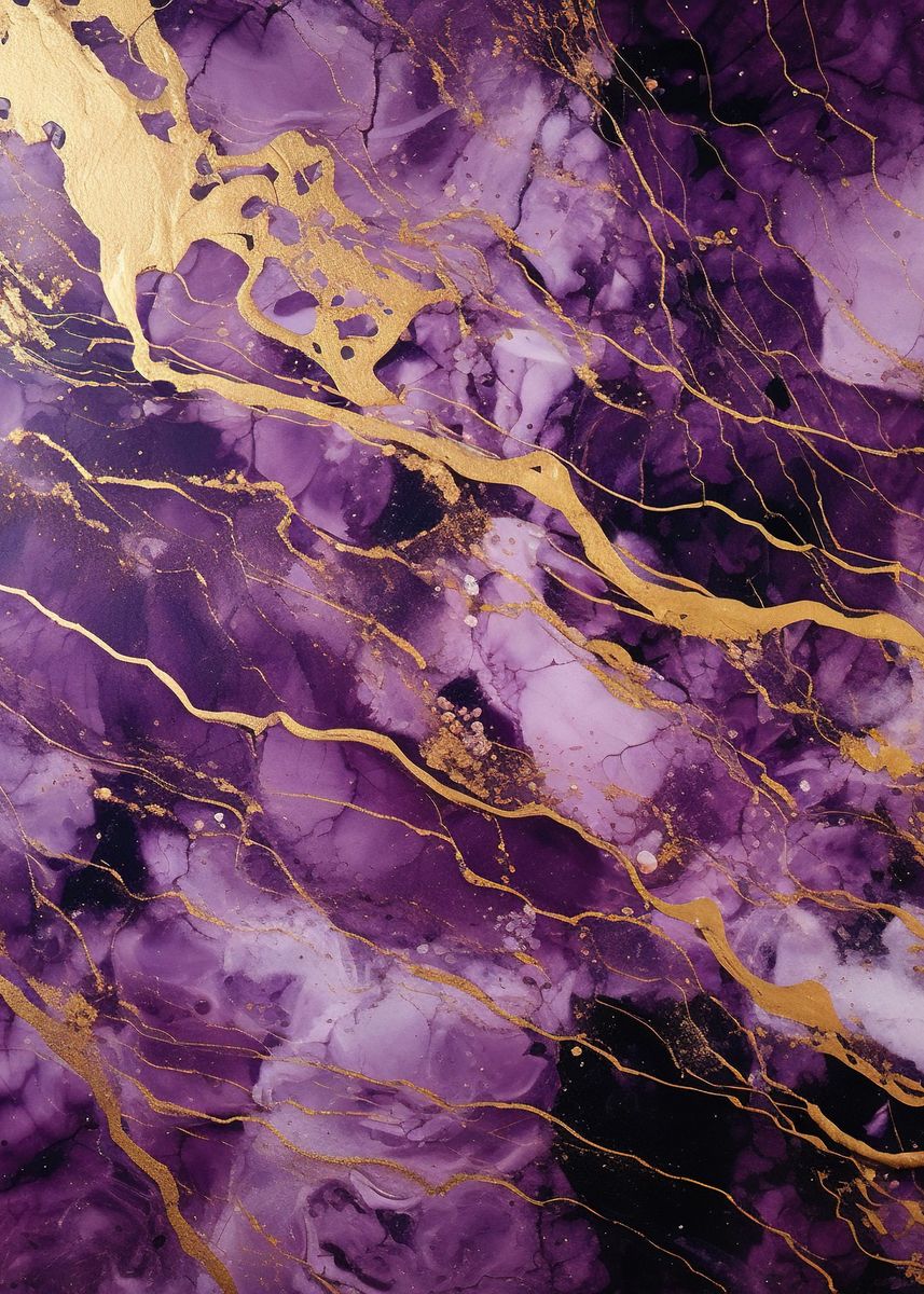 'Purple And Gold Marble' Poster, picture, metal print, paint by Ilyrin ...