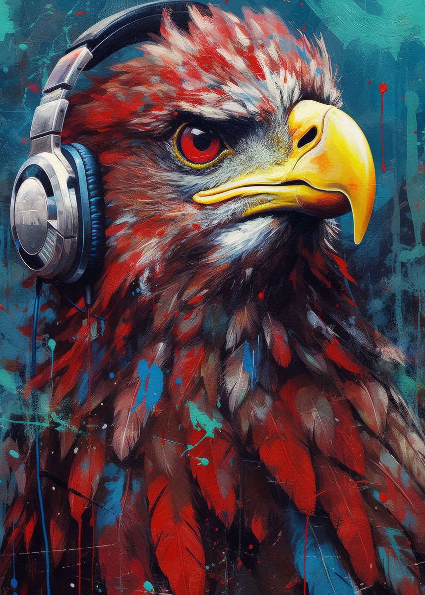 'Eagle with Headphones' Poster, picture, metal print, paint by Frank ...