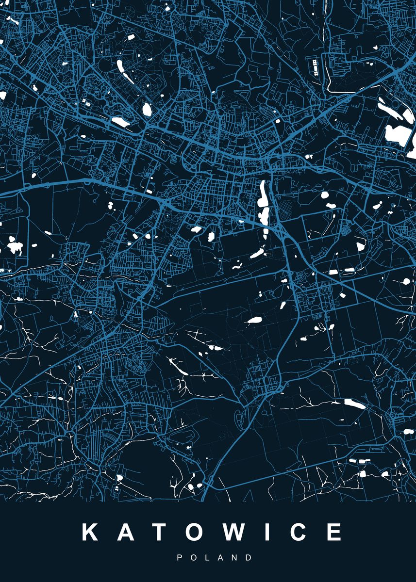 'MAP KATOWICE POLAND' Poster, picture, metal print, paint by UrbanMaps ...