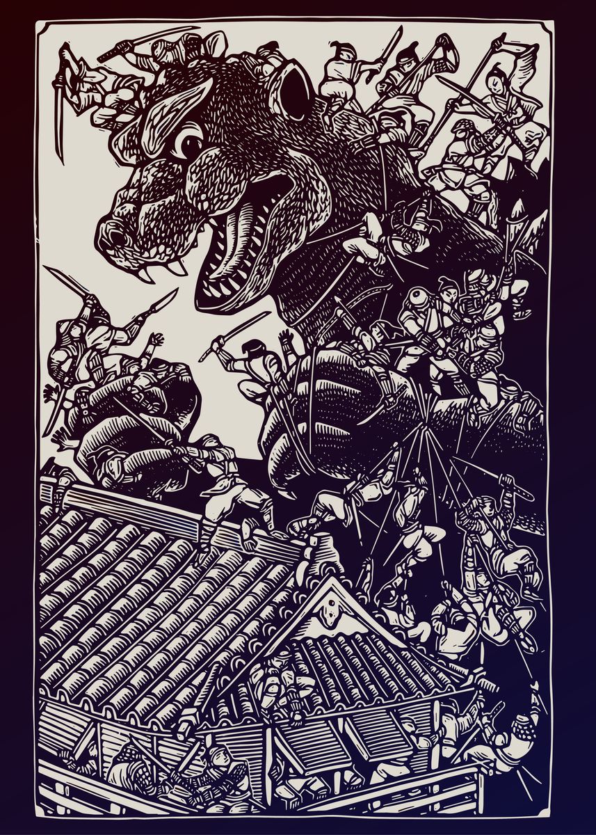 'monster vs ronin' Poster by Denise Zendejas | Displate