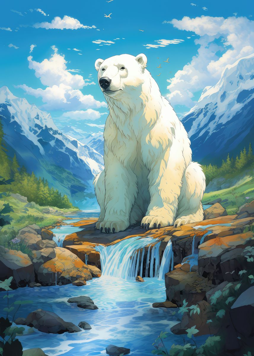 'A Bear in the Mountains' Poster, picture, metal print, paint by ...