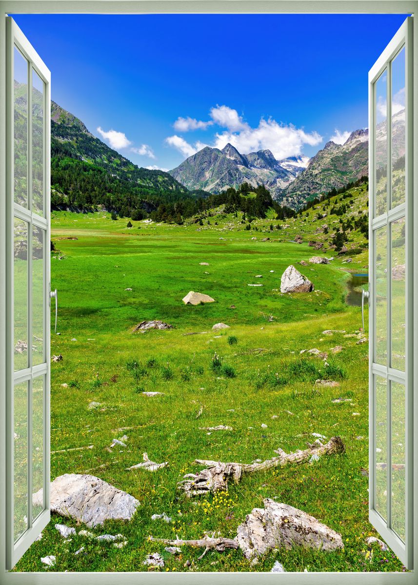 'Open window mountain view' Poster by Vicen Design | Displate