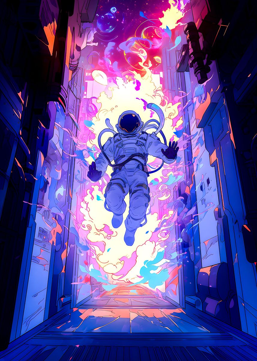 'Space Neon Astronaut Fall' Poster, picture, metal print, paint by Eric ...