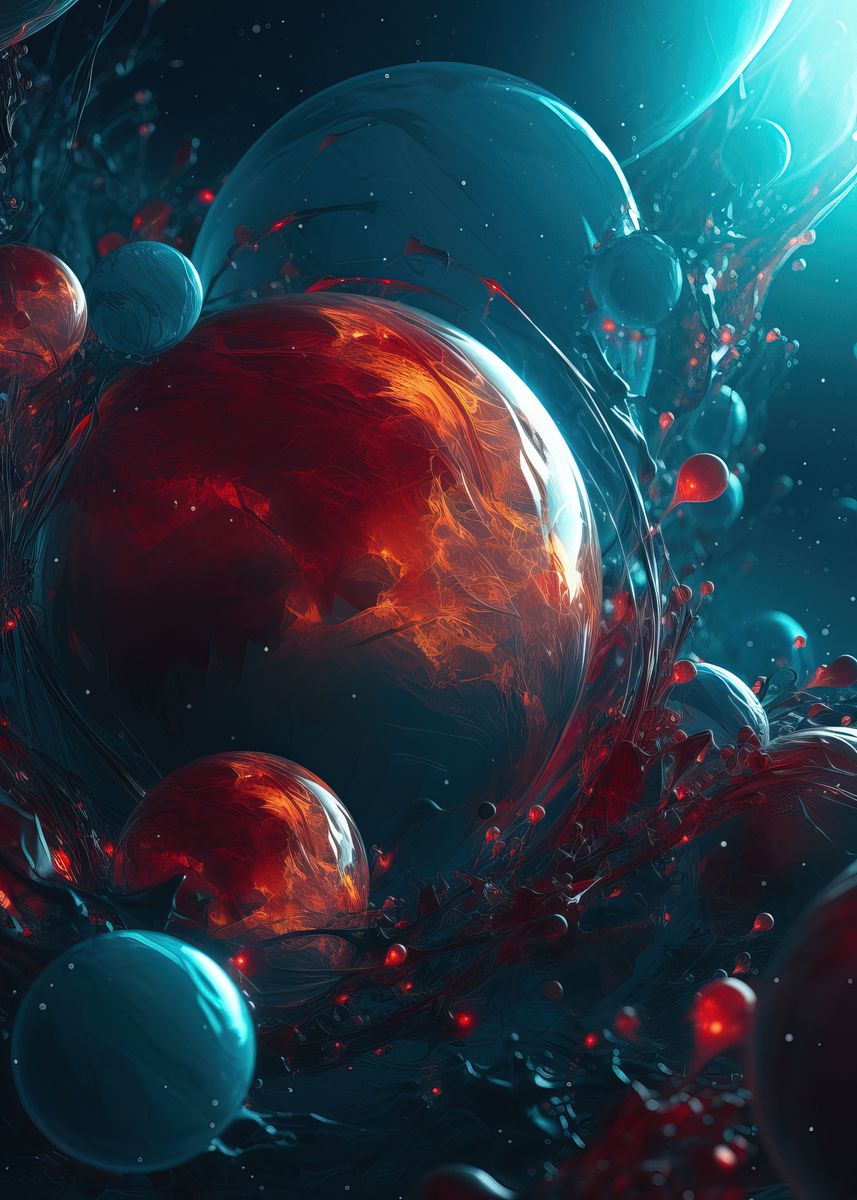 'Abstract Cosmic Planets' Poster, picture, metal print, paint by ...