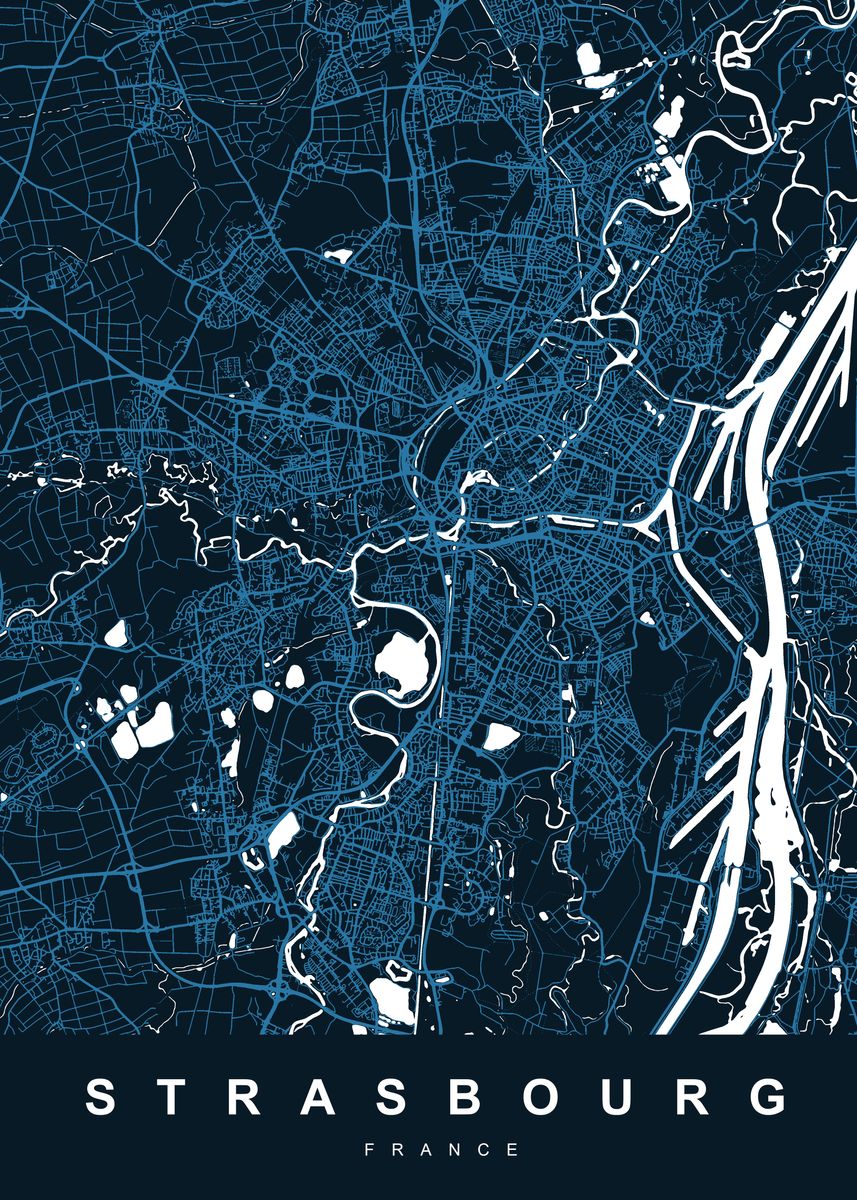 'MAP STRASBOURG FRANCE' Poster, picture, metal print, paint by ...