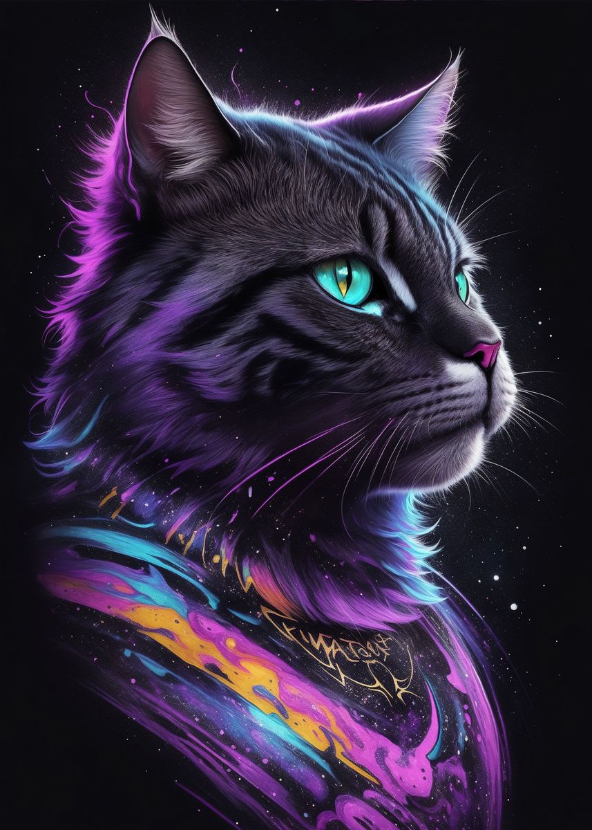 'Cat Cosmic' Poster, picture, metal print, paint by uart space | Displate