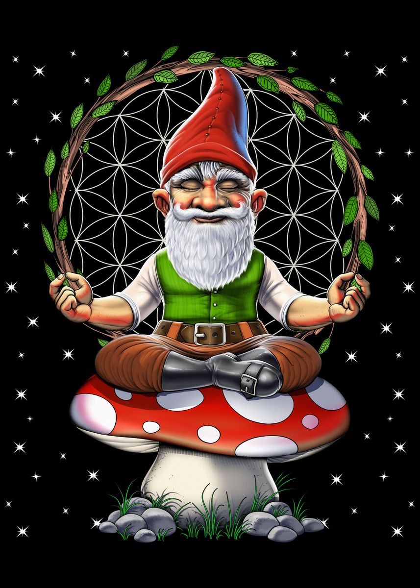 'Forest Mushroom Gnome' Poster, picture, metal print, paint by Psychonautica | Displate