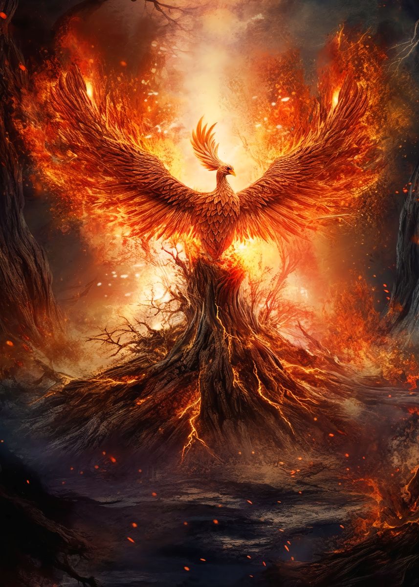 'Resurrection phoenix' Poster, picture, metal print, paint by PictureArtFantasy | Displate