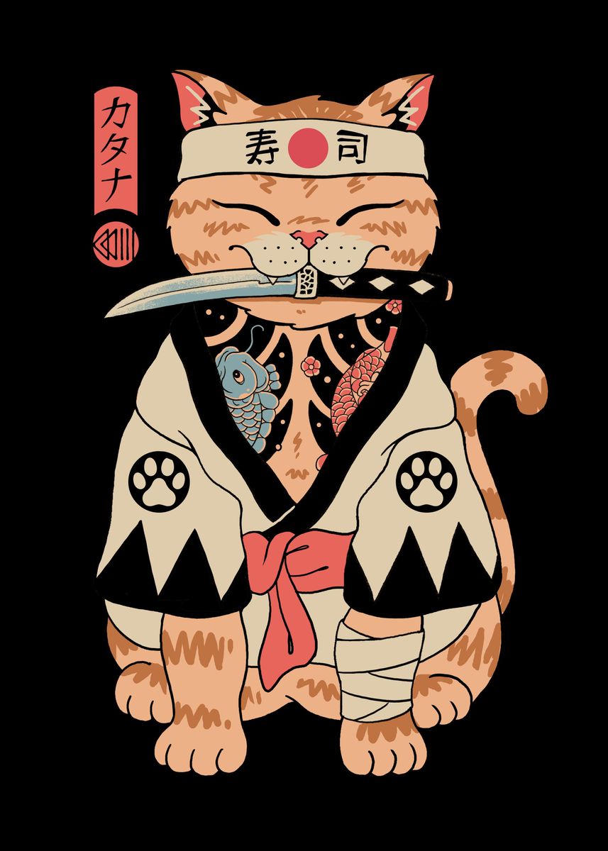 'Tattooed Meowster' Poster, picture, metal print, paint by vp trinidad ...