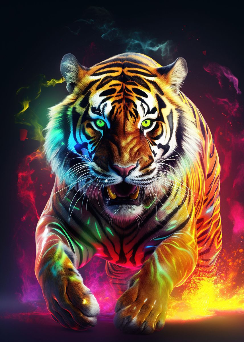 'Neon Tiger Portrait' Poster, picture, metal print, paint by GLITCHED ...