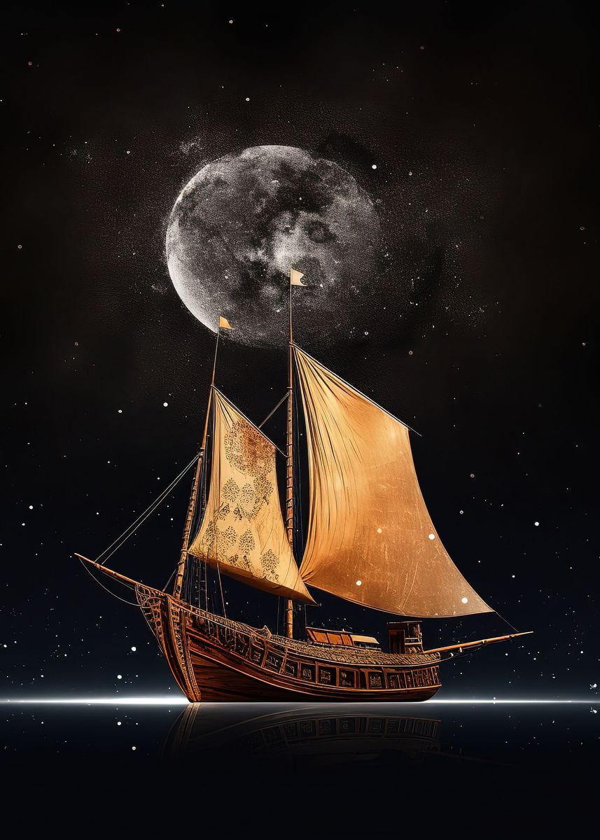 'boat night moon ' Poster, picture, metal print, paint by Patsy Montoya ...